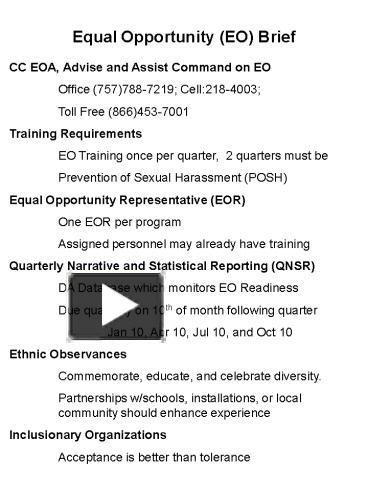 Equal Opportunity EO Brief presentation | free to view
