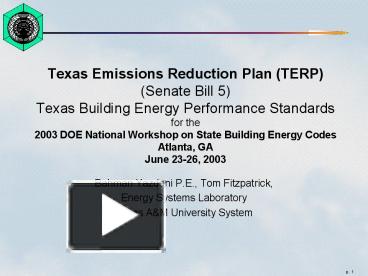 PPT – Texas Emissions Reduction Plan TERP Senate Bill 5 Texas Building ...