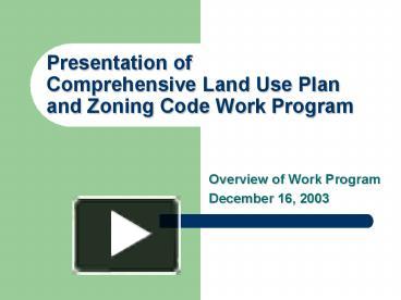Presentation of Comprehensive Land Use Plan and Zoning Code Work ...
