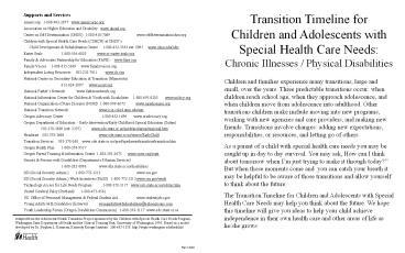 Transition Timeline for Children and Adolescents with Special Health ...