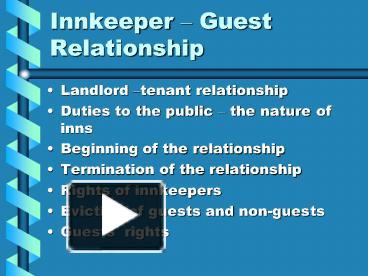 Innkeeper Guest Relationship presentation | free to view
