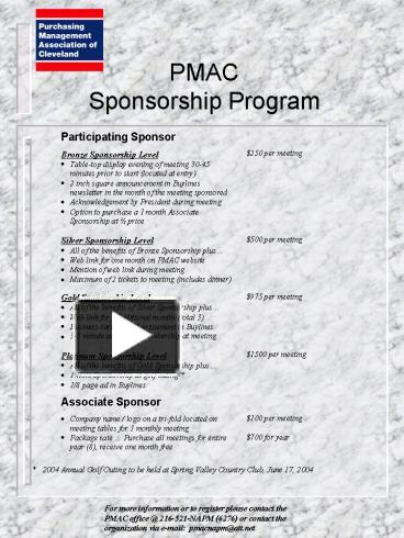 PMAC Sponsorship Program presentation | free to view