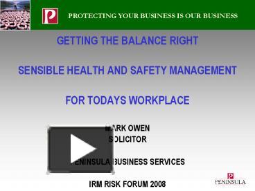 GETTING THE BALANCE RIGHT presentation | free to view