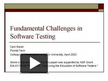 Fundamental Challenges in Software Testing presentation | free to view