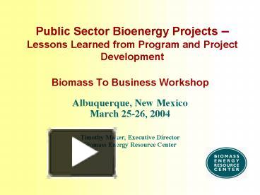 Public Sector Bioenergy Projects Lessons Learned from Program and ...