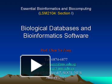 PPT – Essential Bioinformatics and Biocomputing LSM2104: Section I ...