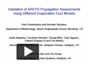 Validation of AREPS Propagation Assessments Using Different Evaporation ...