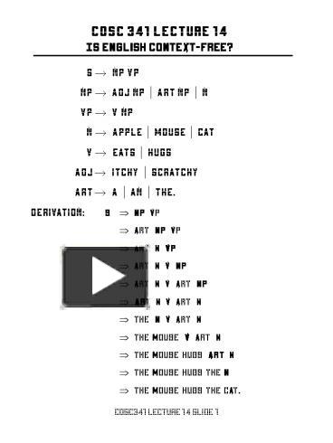 COSC 341 Lecture 14 Is English contextfree presentation | free to view