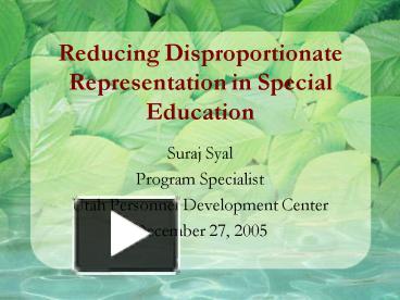 Reducing Disproportionate Representation in Special Education ...