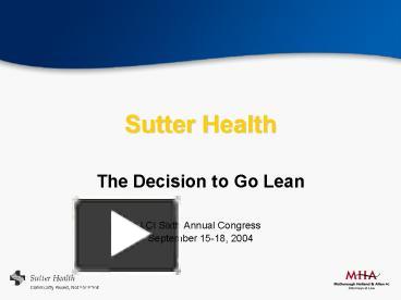 Sutter Health presentation | free to view