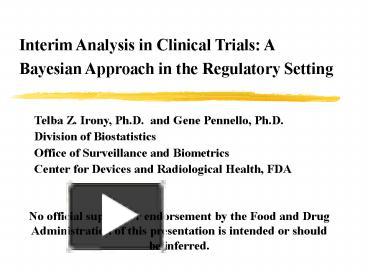 Interim Analysis in Clinical Trials: A Bayesian Approach in the ...