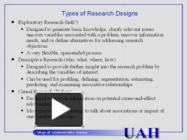 Types of Research Designs presentation | free to view