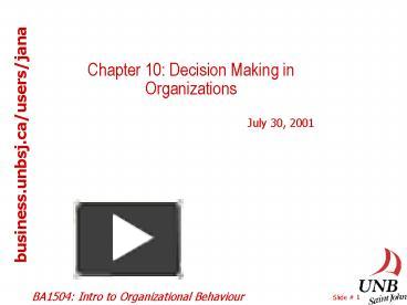 PPT – Chapter 10: Decision Making in Organizations PowerPoint ...