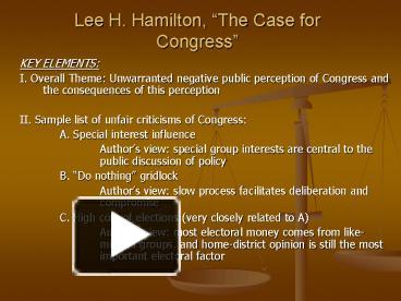 Lee H. Hamilton, The Case for Congress presentation | free to view