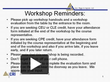 PPT – Workshop Reminders: PowerPoint presentation | free to view - id ...