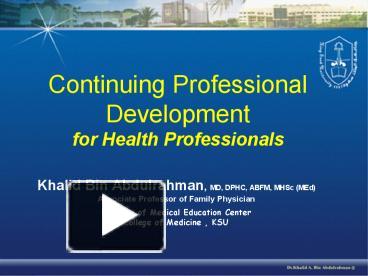 Continuing Professional Development for Health Professionals ...