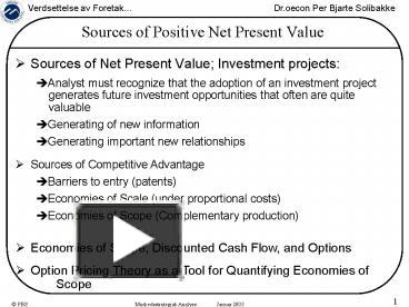 Sources of Positive Net Present Value presentation | free to view