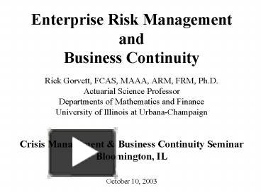 PPT – Enterprise Risk Management and Business Continuity PowerPoint ...