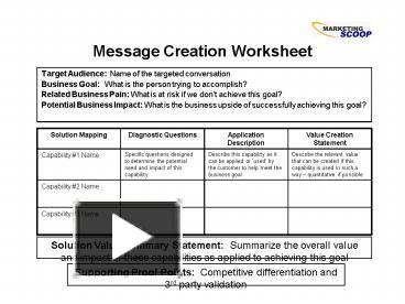 PPT – Message Creation Worksheet PowerPoint presentation | free to view ...