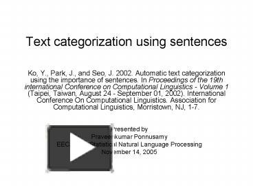 PPT – Text categorization using sentences PowerPoint presentation ...