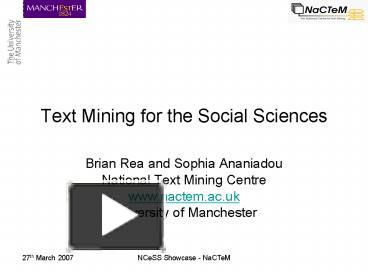 PPT – Text Mining for the Social Sciences PowerPoint presentation ...