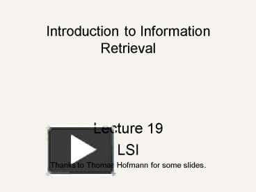 PPT – Introduction to Information Retrieval PowerPoint presentation ...