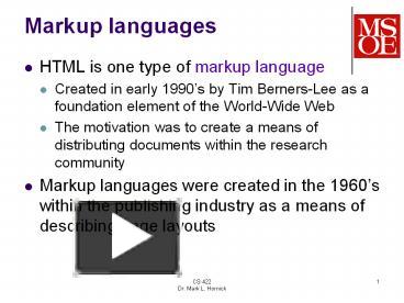 CS-422 Dr. Mark L. Hornick presentation | free to view