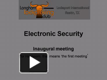 Electronic Security presentation | free to view