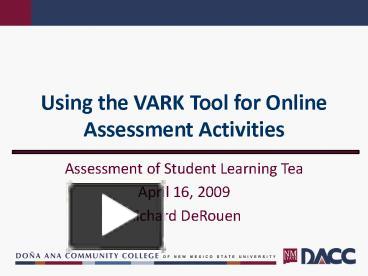 Using the VARK Tool for Online Assessment Activities presentation ...