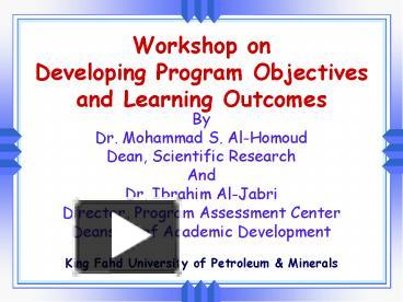Workshop on Developing Program Objectives and Learning Outcomes ...