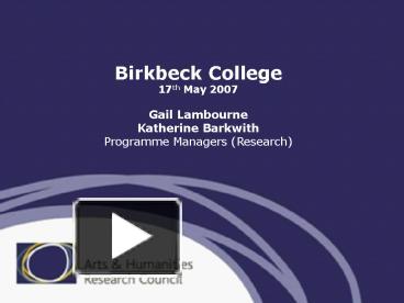 Birkbeck College presentation | free to view