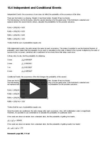 PPT – 15'4 Independent and Conditional Events PowerPoint presentation ...