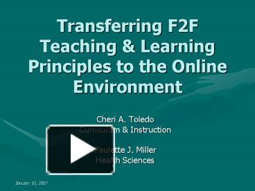 PPT – Transferring F2F Teaching PowerPoint presentation | free to view ...