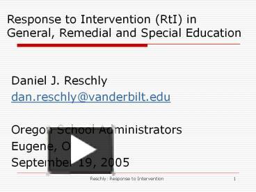PPT – Response to Intervention (RtI) in General, Remedial and Special ...