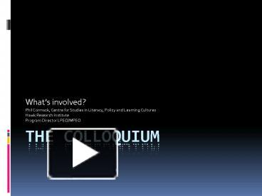 The colloquium presentation | free to view