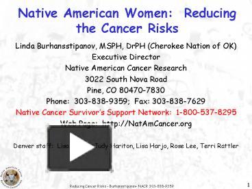 Native American Women: Reducing the Cancer Risks presentation | free to ...