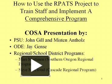 How to Use the RPATS Project to Train Staff and Implement A ...