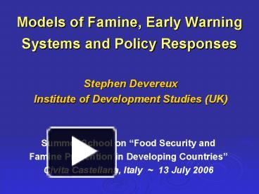 Models of Famine, Early Warning Systems and Policy Responses ...