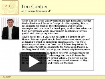 PPT – Tim Conlon ACT Human Resources VP PowerPoint presentation | free ...