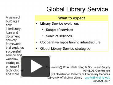 PPT – Global Library Service PowerPoint presentation | free to view ...