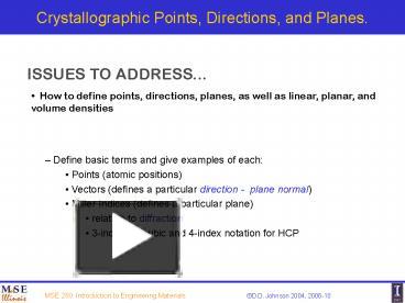 Crystallographic Points, Directions, and Planes' presentation | free to ...