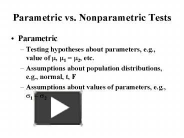 Parametric vs' Nonparametric Tests presentation | free to view