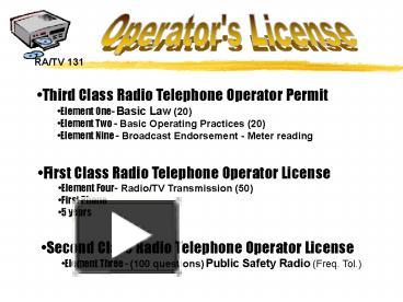 PPT – Operator's License PowerPoint presentation | free to view - id ...
