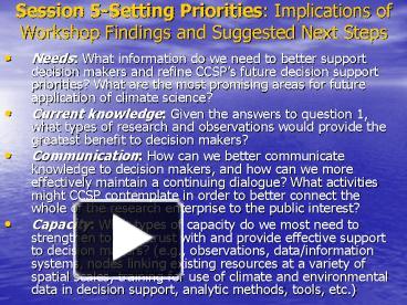 Session 5Setting Priorities: Implications of Workshop Findings and ...