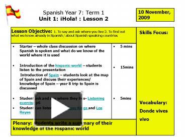 PPT – Spanish Year 7: Term 1 Unit 1: Hola : Lesson 2 PowerPoint ...