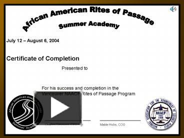 African American Rites of Passage presentation | free to view