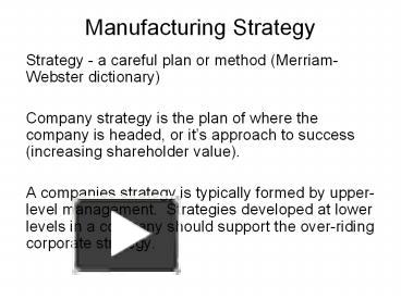 Manufacturing Strategy presentation | free to view