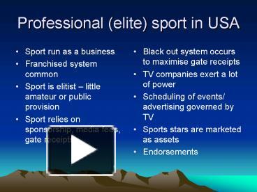 Professional elite sport in USA presentation | free to view