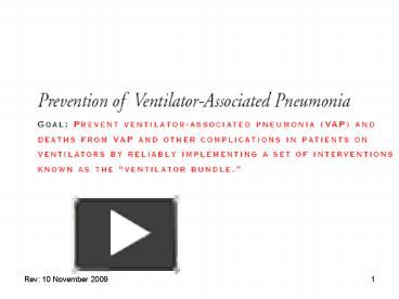 Ventilator Associated Pneumonia presentation | free to view