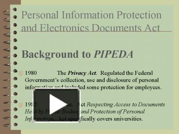 Personal Information Protection and Electronics Documents Act ...